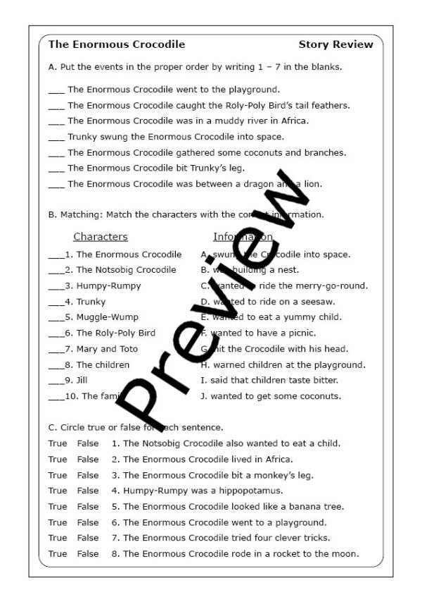 Roald Dahl "The Enormous Crocodile" worksheets | Made By Teachers