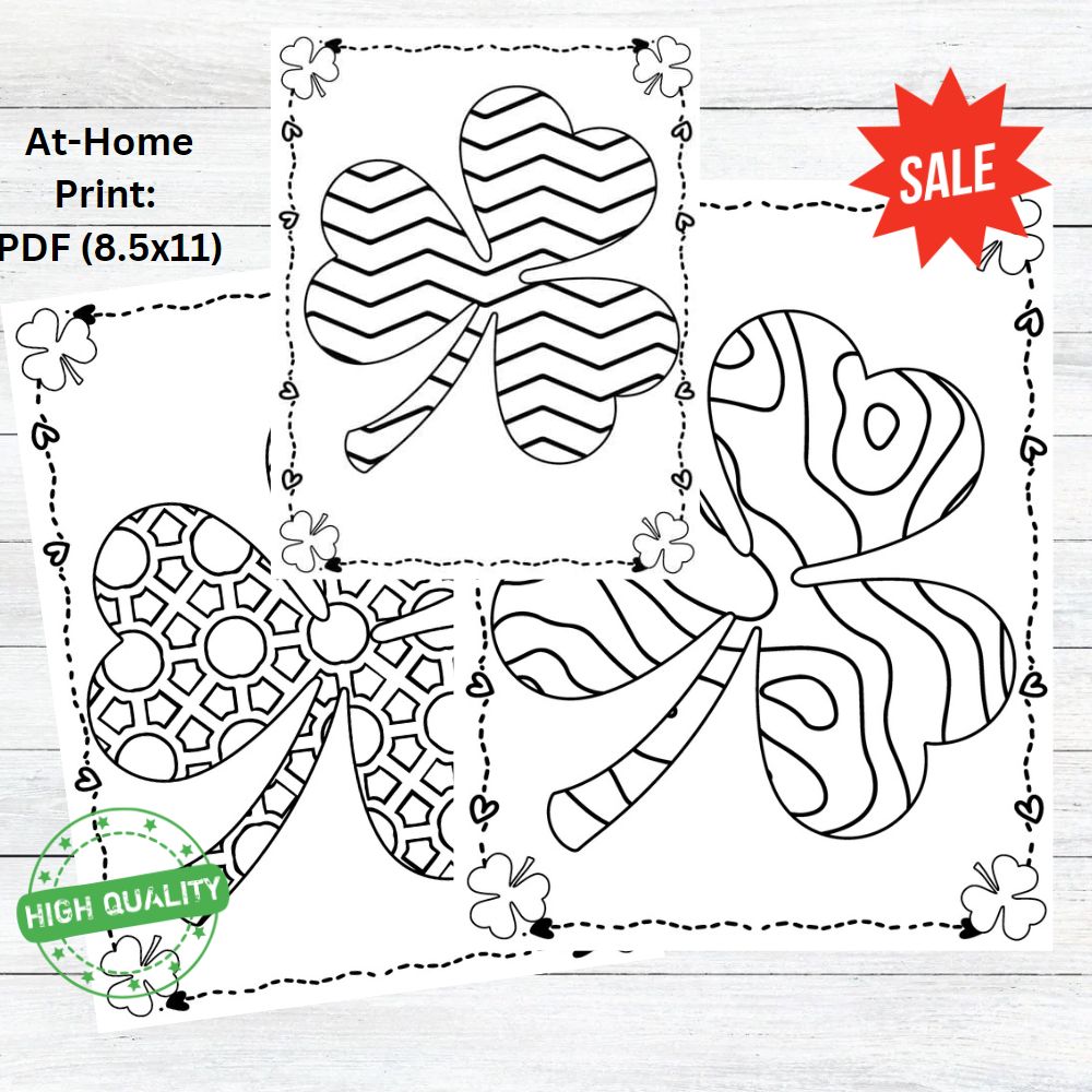 St. Patrick's Day Patterned Shamrocks Coloring Sheets | Made By Teachers