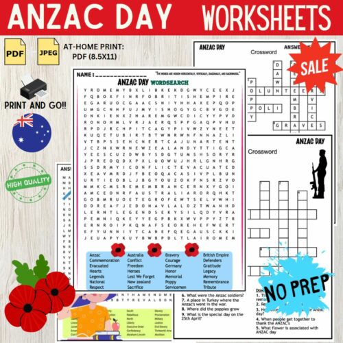 Anzac Day Vocabulary:Worksheets,Word Search & Crossword Puzzles | Made ...