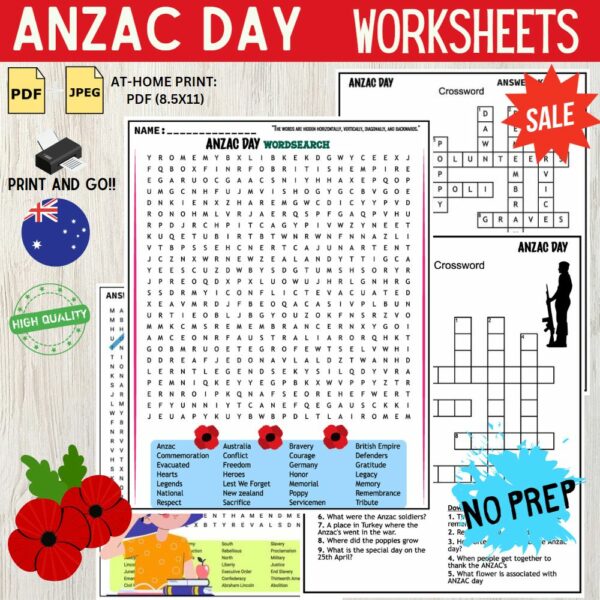 Anzac Day Vocabulary:Worksheets,Word Search & Crossword Puzzles | Made ...