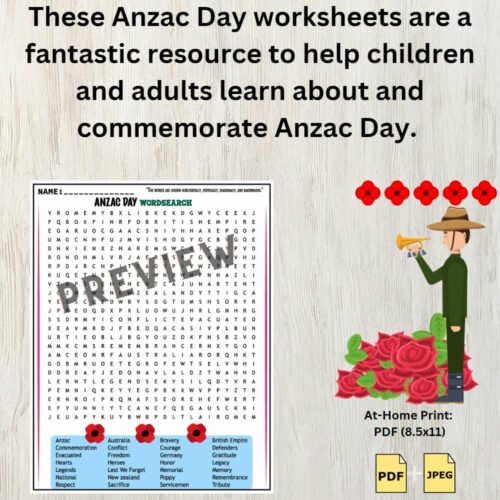Anzac Day Vocabulary:Worksheets,Word Search & Crossword Puzzles | Made ...