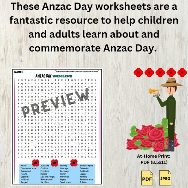 Anzac Day Vocabulary:Worksheets,Word Search & Crossword Puzzles | Made ...