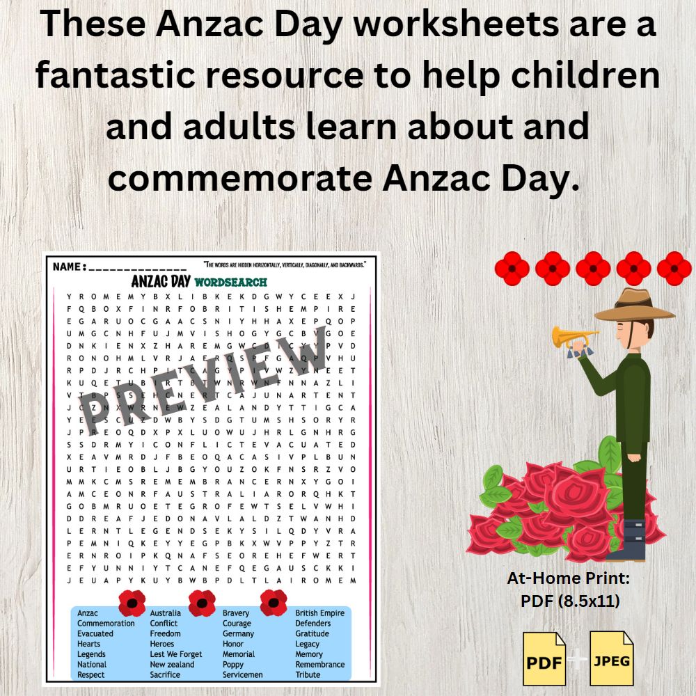 Anzac Day Vocabulary:Worksheets,Word Search & Crossword Puzzles | Made ...