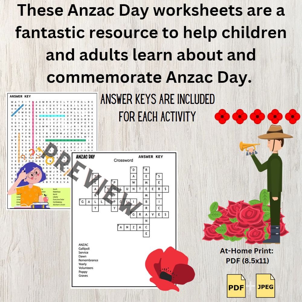 Anzac Day Vocabulary:Worksheets,Word Search & Crossword Puzzles | Made ...