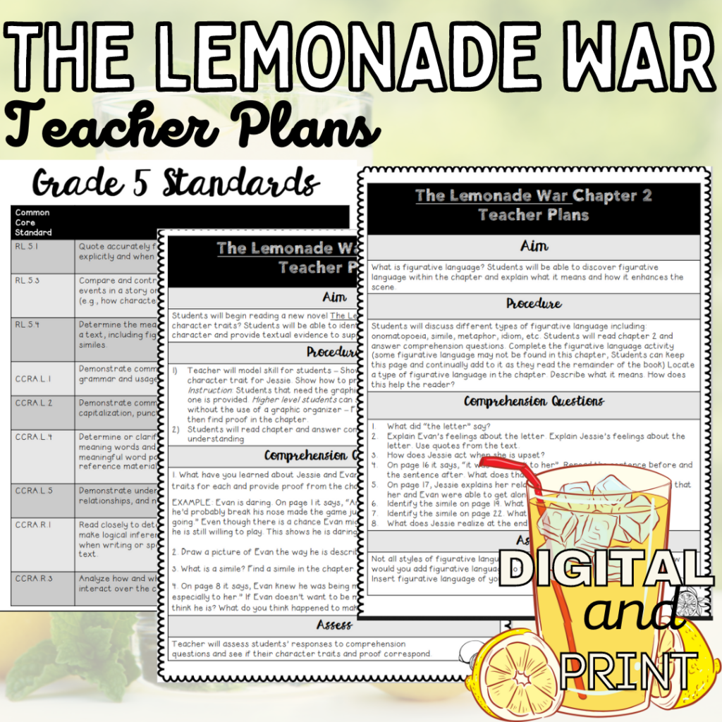 The Lemonade War Novel Study Digital & Print Comprehension quest ...