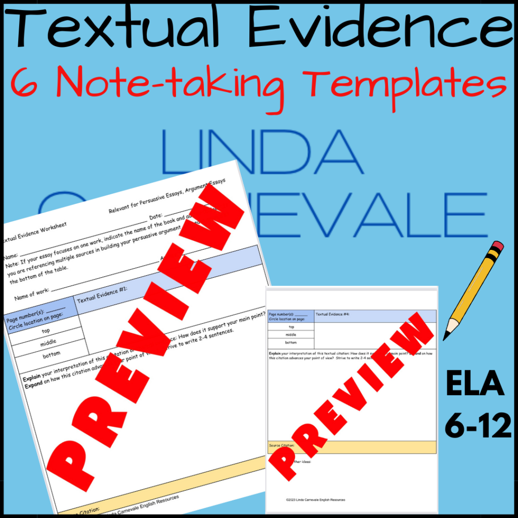 Citing Textual Evidence Template for Writing Personal Essays and ...