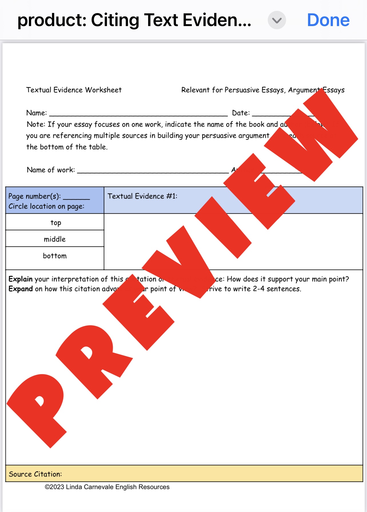 Citing Textual Evidence Template for Writing Personal Essays and ...