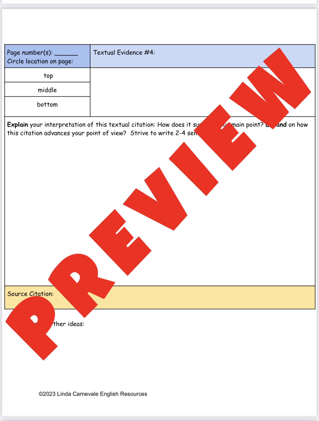 Citing Textual Evidence Template for Writing Personal Essays and ...