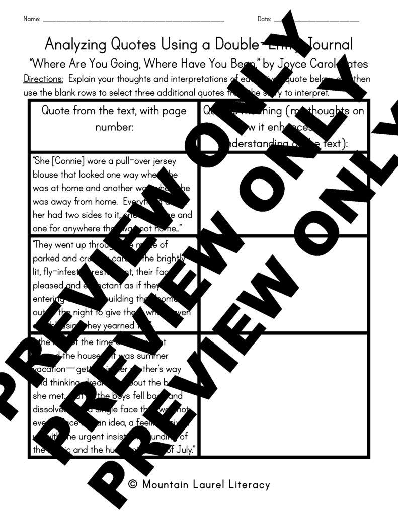 Short Story Unit High School "Where Are You Going, Where Have You Been ...