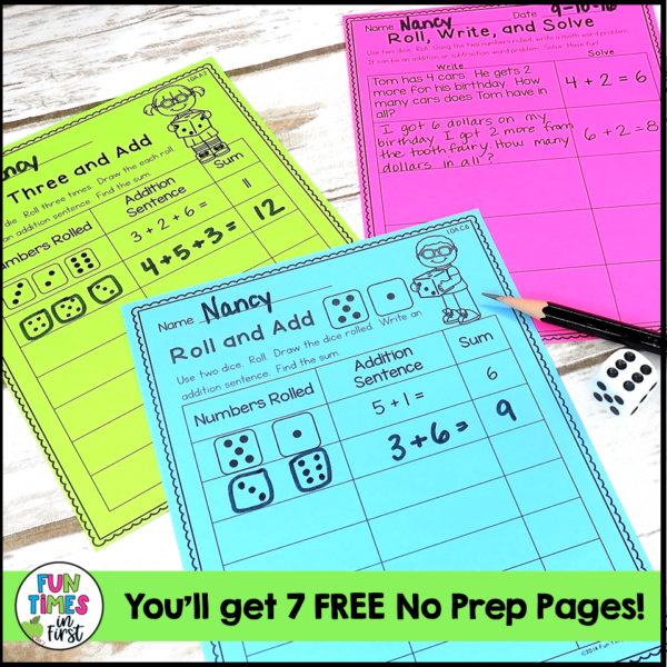 Free No Prep Math using Dice - No Prep Math Printables - Math Center ...