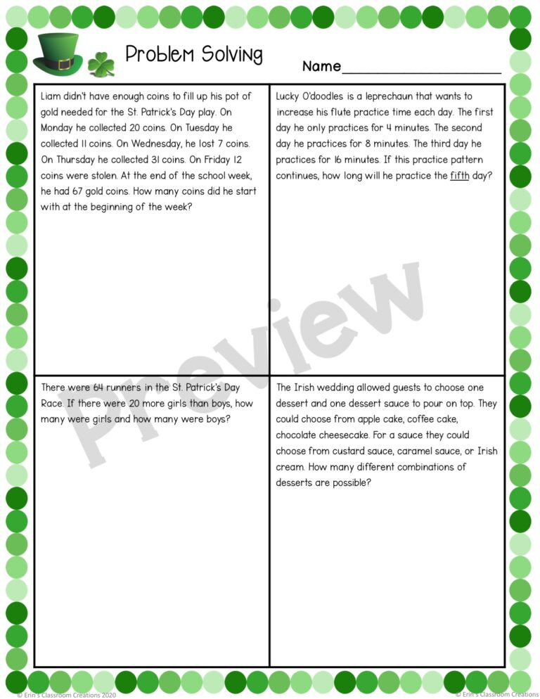 Free St. Patrick's Day Multi Step Problem Solving | Made By Teachers