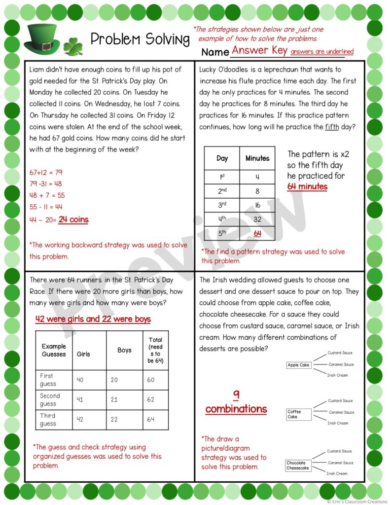 Free St. Patrick's Day Multi Step Problem Solving | Made By Teachers
