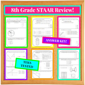 8th Grade Math End of Year, STAAR review Packet with Helpful Hints Page ...