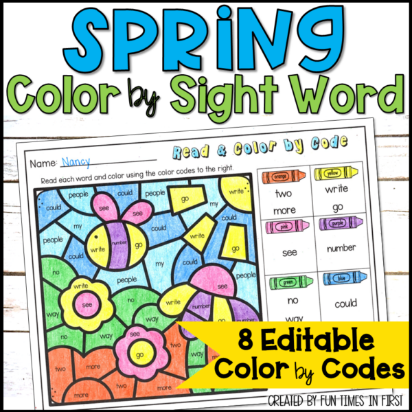 Spring Color By Sight Word Coloring Pages - Editable Sight Word ...