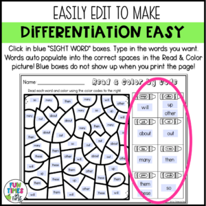 Spring Color By Sight Word Coloring Pages - Editable Sight Word ...