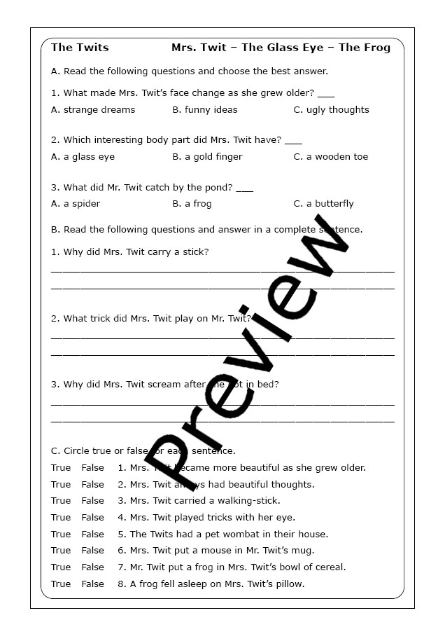 Roald Dahl The Twits Worksheets Made By Teachers