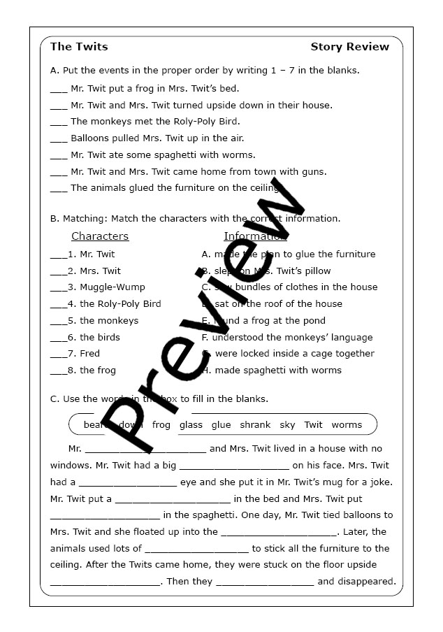 Roald Dahl "The Twits" worksheets | Made By Teachers