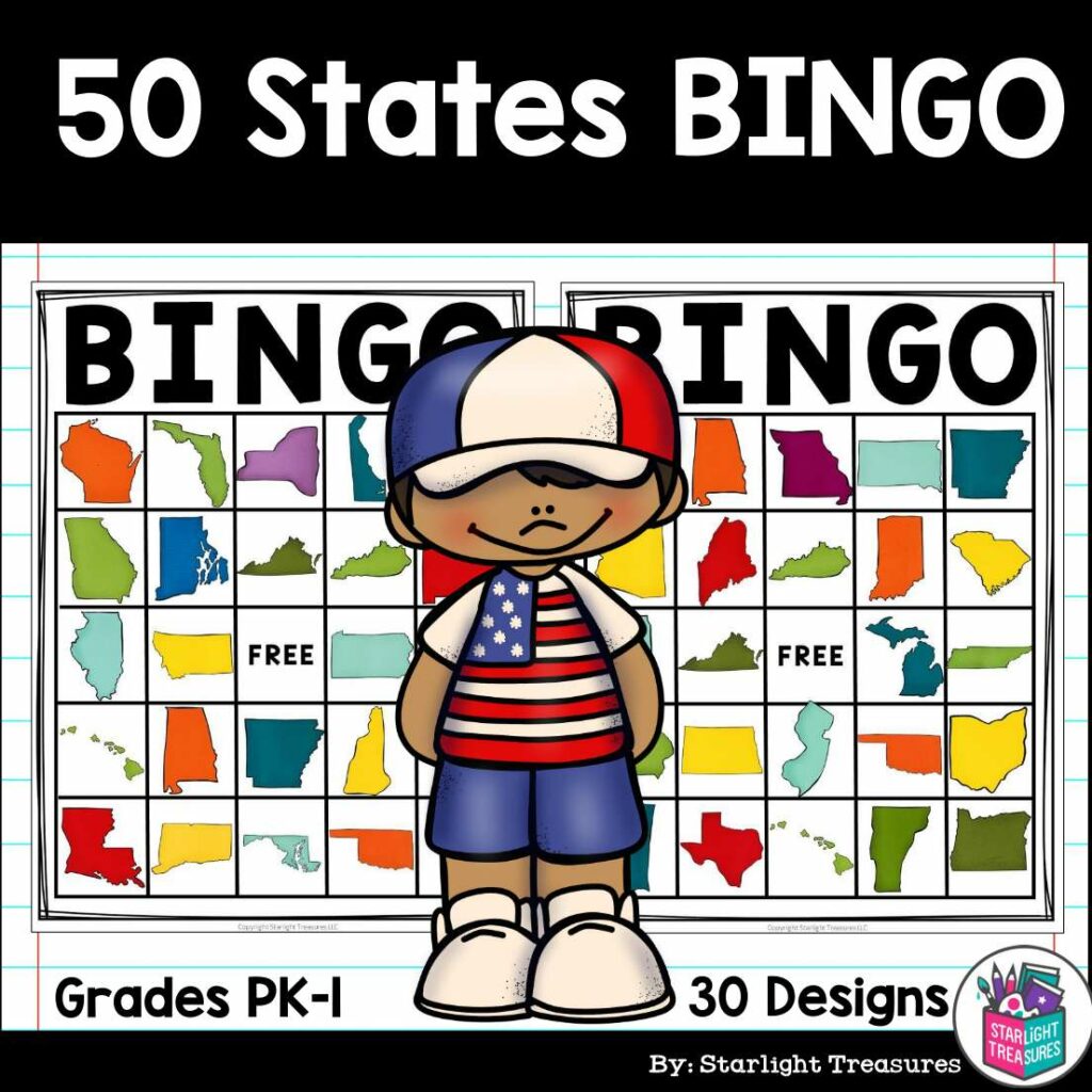 50 States Bingo Cards for Early Readers - 50 States Bingo FREEBIE ...