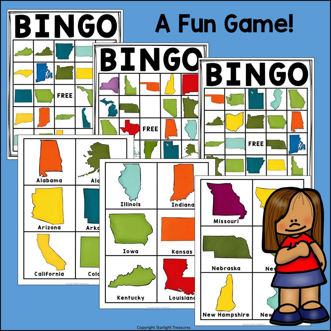 50 States Bingo Cards for Early Readers - 50 States Bingo FREEBIE ...