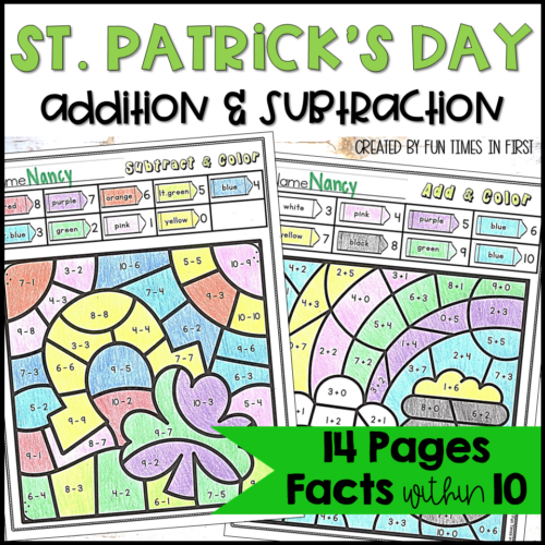 St. Patrick's Day Color by Number | Addition Subtraction & Mixed ...