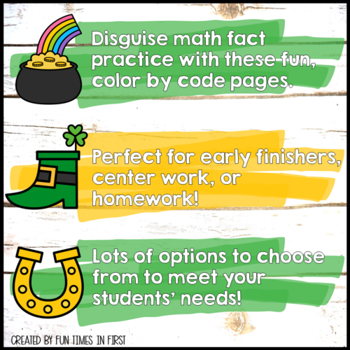 St. Patrick's Day Color by Number | Addition Subtraction & Mixed ...