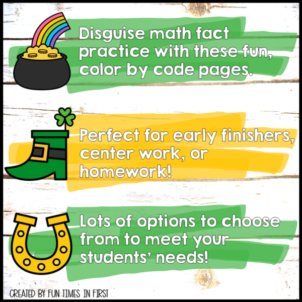 St. Patrick's Day Color by Number | Addition Subtraction & Mixed ...