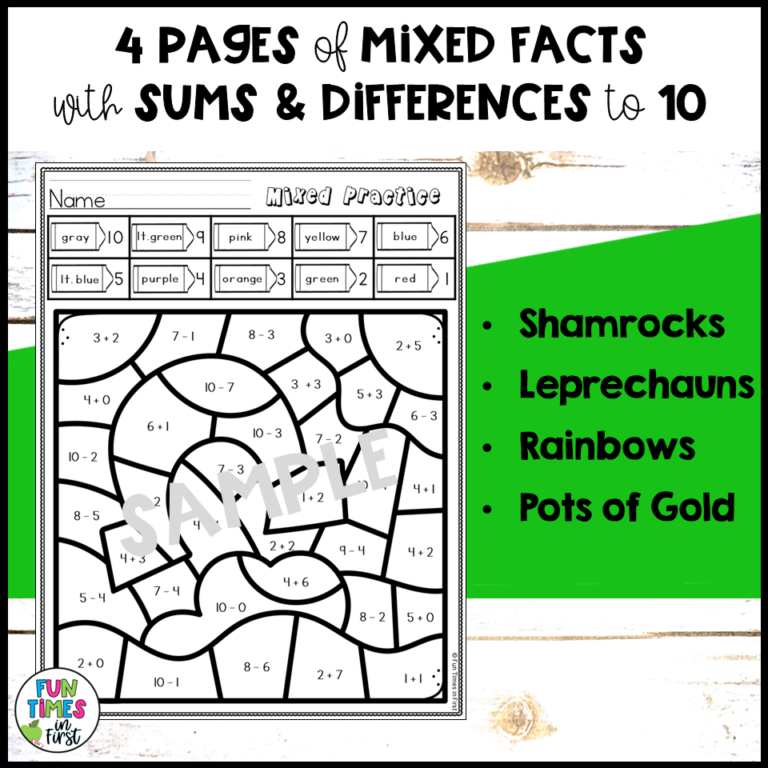 St. Patrick's Day Color by Number | Addition Subtraction & Mixed ...
