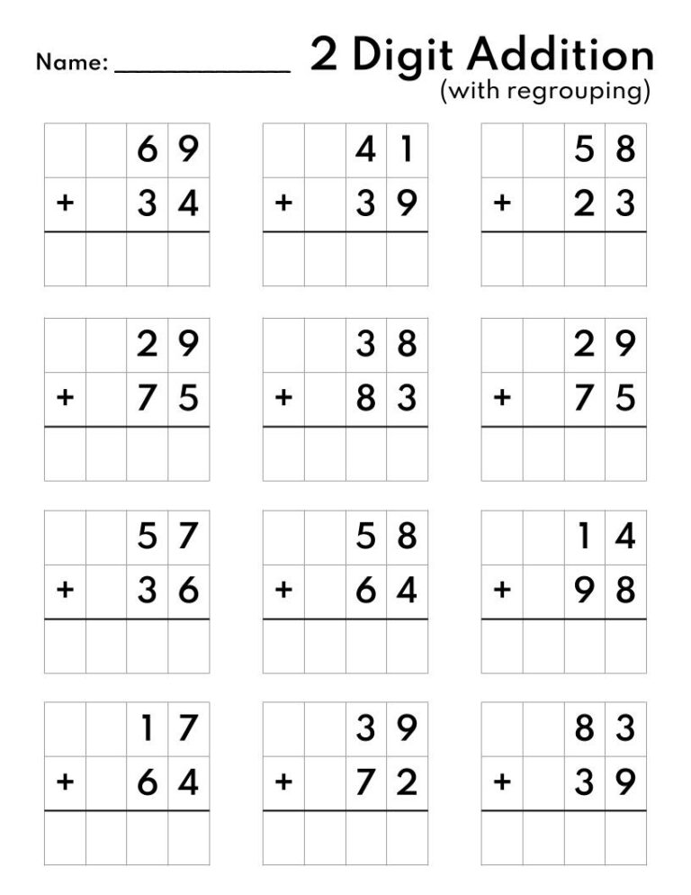 10 Printable Two Digit Addition Worksheets, Double Digit Addition ...