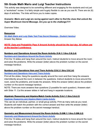 5th Grade Math Mario and Luigi State Test Review | Made By Teachers