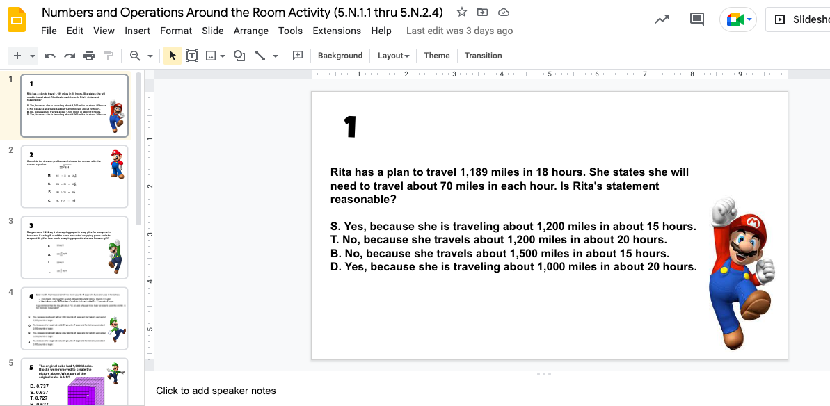 5th Grade Math Mario and Luigi State Test Review | Made By Teachers