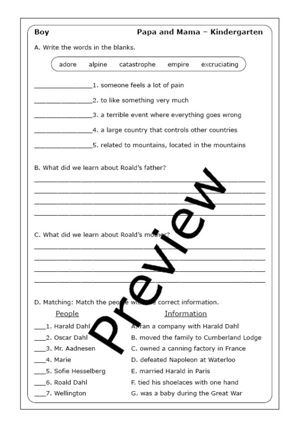 Roald Dahl "Boy: Tales of Childhood" worksheets | Made By Teachers