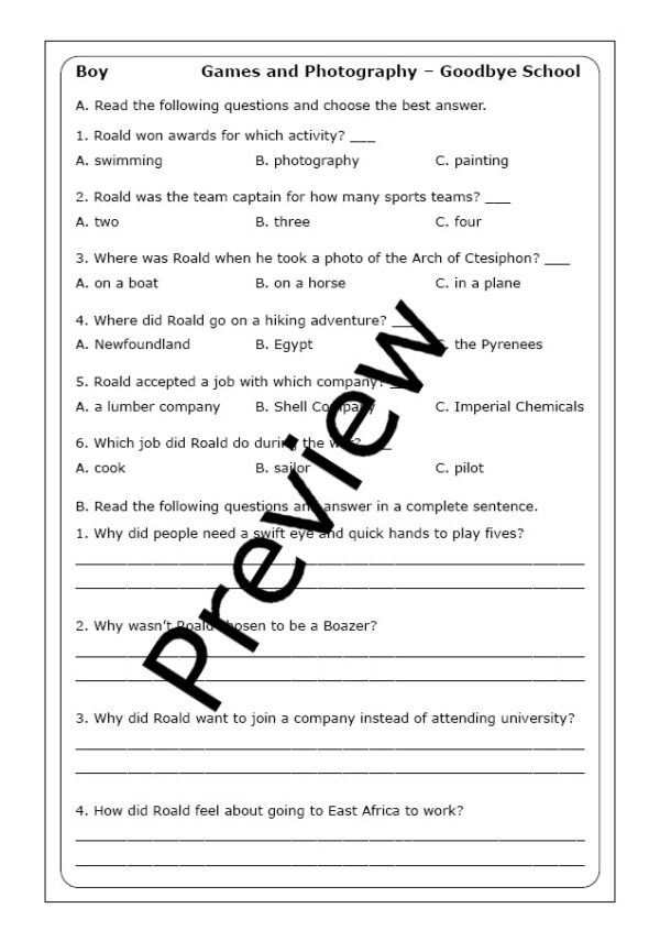 Roald Dahl "Boy: Tales of Childhood" worksheets | Made By Teachers