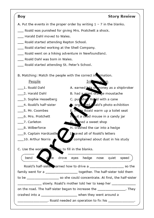 Roald Dahl "Boy: Tales of Childhood" worksheets | Made By Teachers