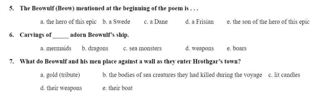 BEOWULF Reading Quizzes for the ENTIRE EPIC (Word Document-DOCX) | Made ...