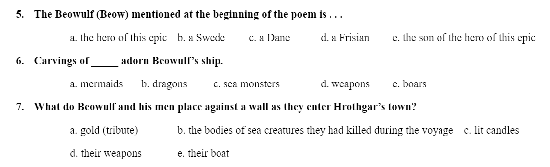 BEOWULF Reading Quizzes for the ENTIRE EPIC (Word Document-DOCX) | Made ...
