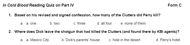Reading Quizzes for the ENTIRE NOVEL: Capote's IN COLD BLOOD (on DOCX ...