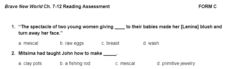 Reading Quizzes for ALL CHAPTERS of Aldous Huxley's BRAVE NEW WORLD ...
