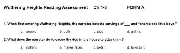 WUTHERING HEIGHTS reading quizzes for the ENTIRE NOVEL | Made By Teachers
