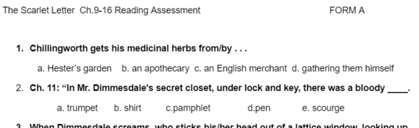 Reading Quizzes for ALL the chapters in Hawthorne's THE SCARLET LETTER ...