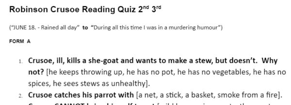 Reading Quizzes for ALL CHAPTERS of Daniel Defoe's ROBINSON CRUSOE ...