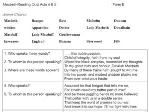 Reading Quizzes for the ENTIRE PLAY: Shakespeare's MACBETH | Made By ...
