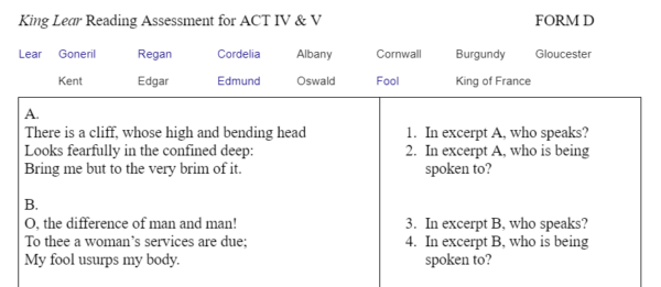 Reading Quizzes for ALL FIVE ACTS of KING LEAR | Made By Teachers