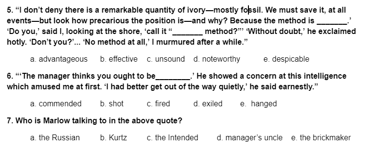 Reading quizzes for the ENTIRE NOVEL of Conrad's HEART OF DARKNESS ...