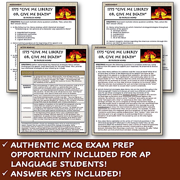 Patrick Henry Liberty or Death AP Language & Composition Rhetorical ...