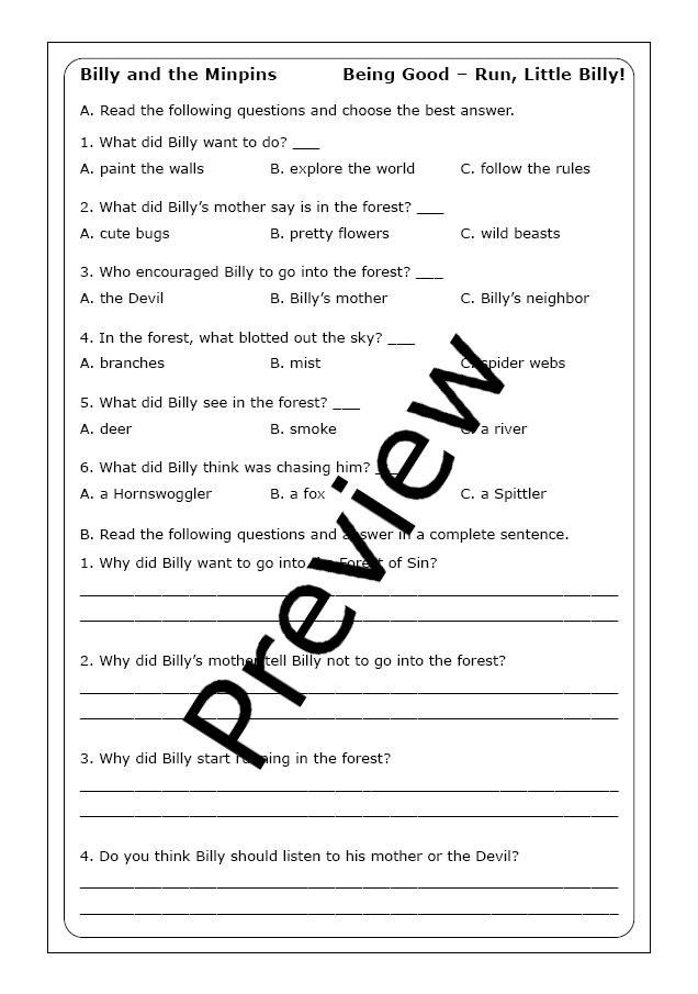 Roald Dahl "Billy and the Minpins" worksheets | Made By Teachers