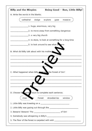 Roald Dahl "Billy and the Minpins" worksheets - Made By Teachers