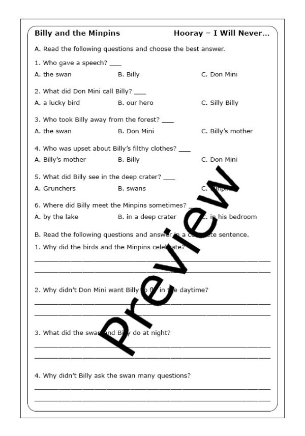 Roald Dahl "Billy and the Minpins" worksheets - Made By Teachers