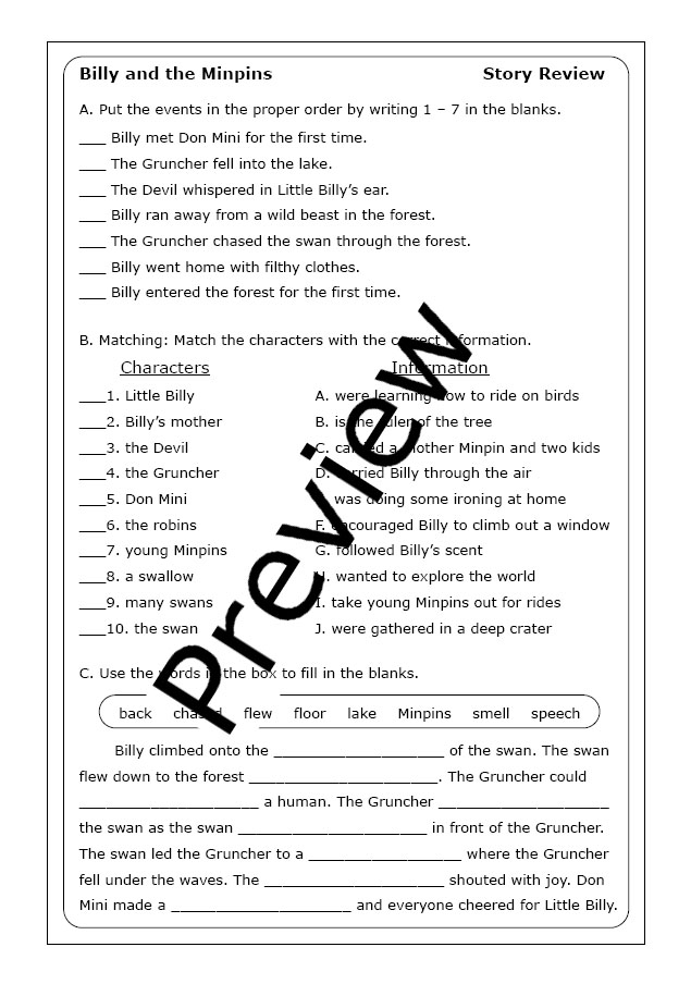 Roald Dahl "Billy and the Minpins" worksheets | Made By Teachers