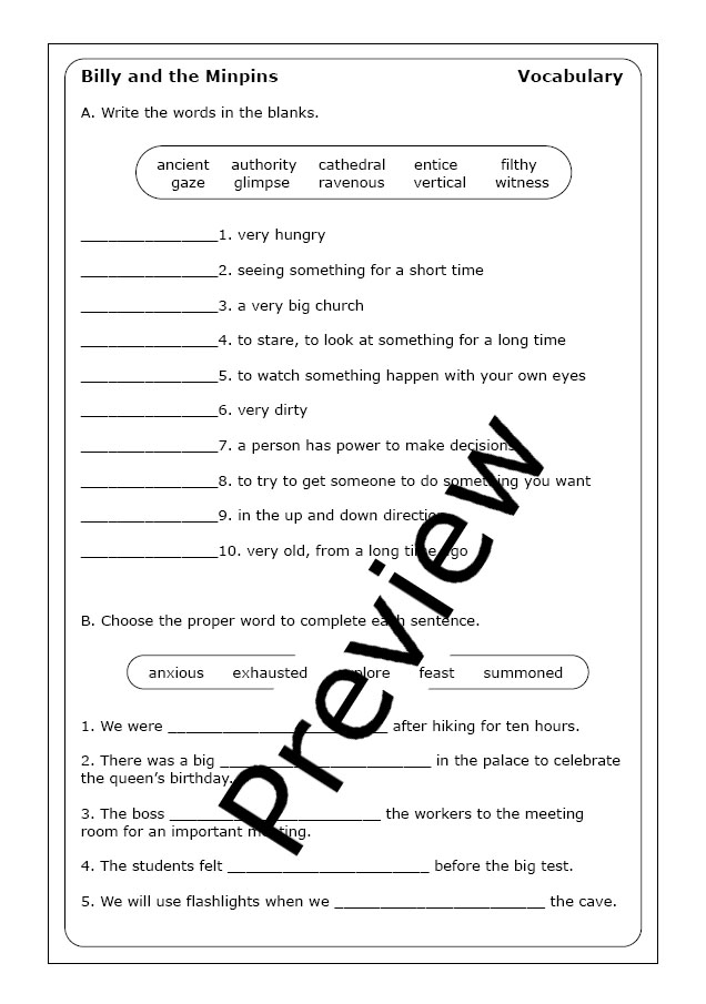 Roald Dahl "Billy and the Minpins" worksheets | Made By Teachers