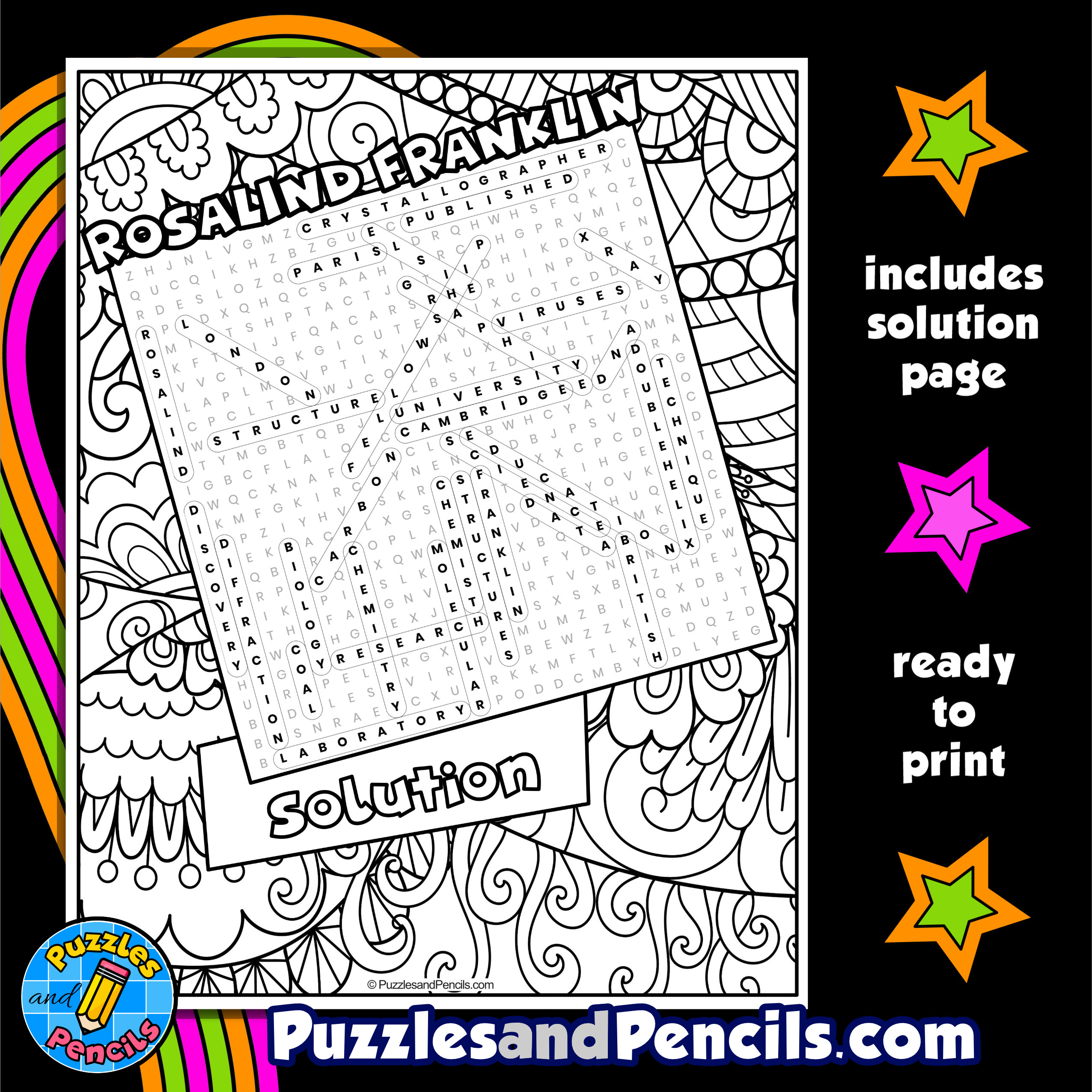 Rosalind Franklin Word Search Puzzle Activity Page with Coloring ...